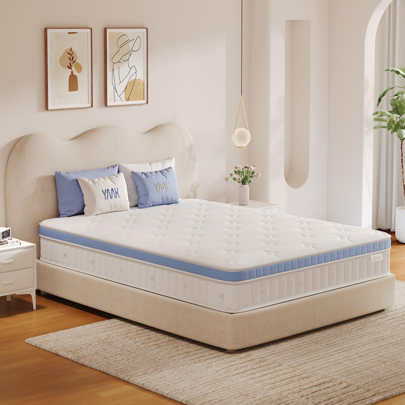 Yaak Twin Mattress 8 Inch, Hybrid Mattress in a Box Twin Size, Individual Pocket Spring Single Bed Mattress with Breathable Memory Foam, Pressure Relief, Medium Firm Twin Size Mattress 75"x39"x8"