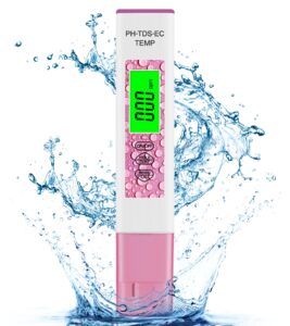 ph meter 4 in 1 water quality tester tds meter ph/tds/ec/temp tester with temperature compensation function, ppm water tester for household drinking, pools, fish tanks (pink)