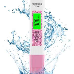 PH Meter 4 in 1 Water Quality Tester TDS Meter PH/TDS/EC/Temp Tester with Temperature Compensation Function, PPM Water Tester for Household Drinking, Pools, Fish Tanks (Pink)