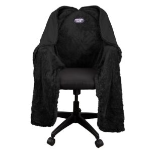 the original office chair blanket by snuggleback; cozy comfy office desk chair wrap attaches for convenient heat and hands-free. stay warm in the winter or summer. sherpa fur lining