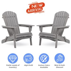 TURRIDU Adirondack Chair Set of 2, Folding Outdoor Patio Chair with Wide Armrest and High Back, Half Pre-Assembled Wooden Fire Pit Lounge Chairs for Garden, Lawn, Backyard, Deck, Pool Side, Grey