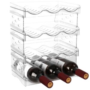 ez cozy wine rack-4 pack stackable wine rack for 12 bottles,wine rack for inside cabinet,for pantry,refrigerator,countertop organization (4 tier)