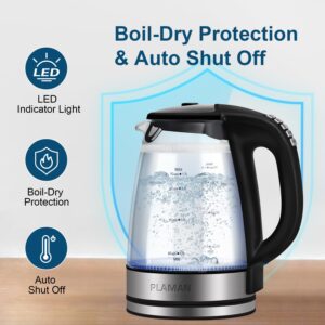 Plaman Electric Kettle Temperature Control - Keep Warm Hot Water Boiler, Double Wall Tea kettle for Boiling Water 6 Presets 1500W 4 Hours 1.7L LED Auto Shut Off Cordless