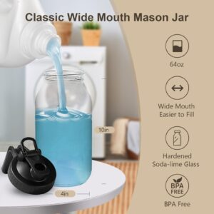 64oz Glass Pitcher with Lid - 2 Quart Mason Jar Pitcher with Spout, Leak-proof Milk Container for Refrigerator, Easy to Clean Wide Mouth Water Jug, Juice, Tea, Iced Coffee, Beverage and Drinks