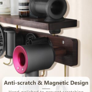 Affogato Walnut Storage Holder Compatible with Dyson Supersonic Hair Dryer and Attachments, Wall Mount Holder with Shelf Organizer for Bathroom Bedroom, Walnut Wood