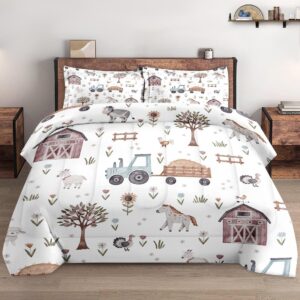 wecozy twin size comforter set with pillowcase, farm animal tractor house tree soft 2 pcs bedding set for kids and adults bedroom bed decor