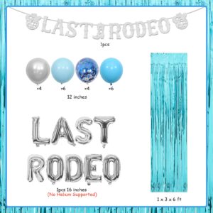 kreat4joy Last Rodeo Bachelorette Decorations Blue, Disco Cowgirl Bachelorette Party Decorations, Last Rodeo Foil Balloons Banner Fringe Curtain for Women Western Bridal Shower