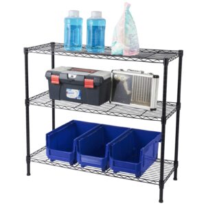 3-Tier Heavy Duty Shelving Unit,Metal Storage Rack Durable Organizer,for Pantry Closet Kitchen,Laundry,Organization, Black (35.4 x 13.7 x 31.5) Inchs