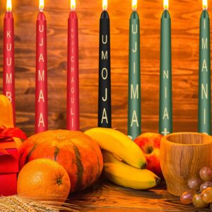 MTLEE 7 Pieces Kwanzaa Candle Set, Seven Principles Taper Candles, African Hand Dipped Unscented Candles, Reliable Quality Candles, for Kwanzaa Home Church Celebration Decor