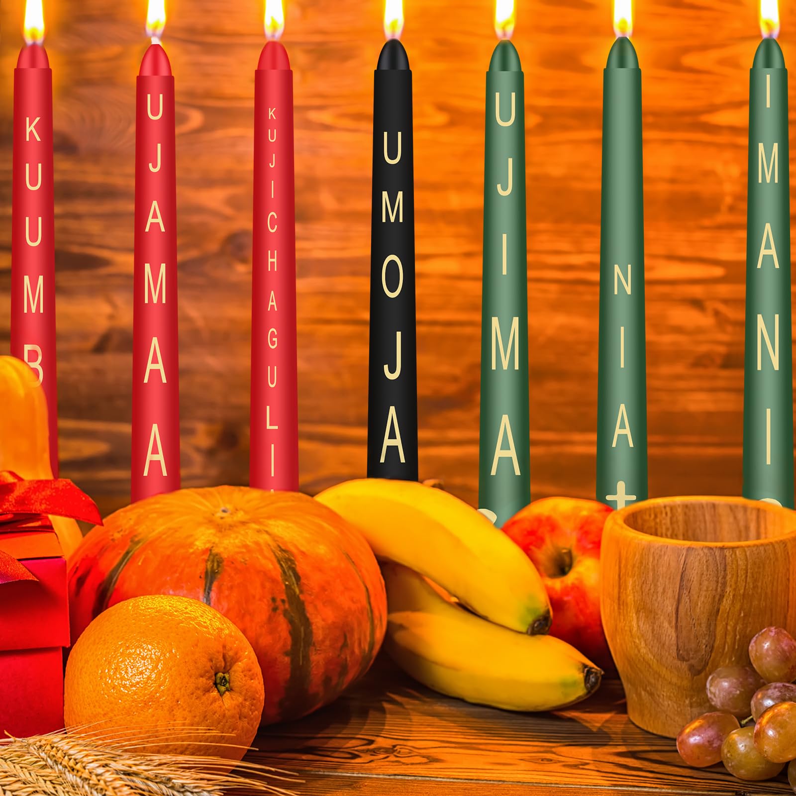 MTLEE 7 Pieces Kwanzaa Candle Set, Seven Principles Taper Candles, African Hand Dipped Unscented Candles, Reliable Quality Candles, for Kwanzaa Home Church Celebration Decor