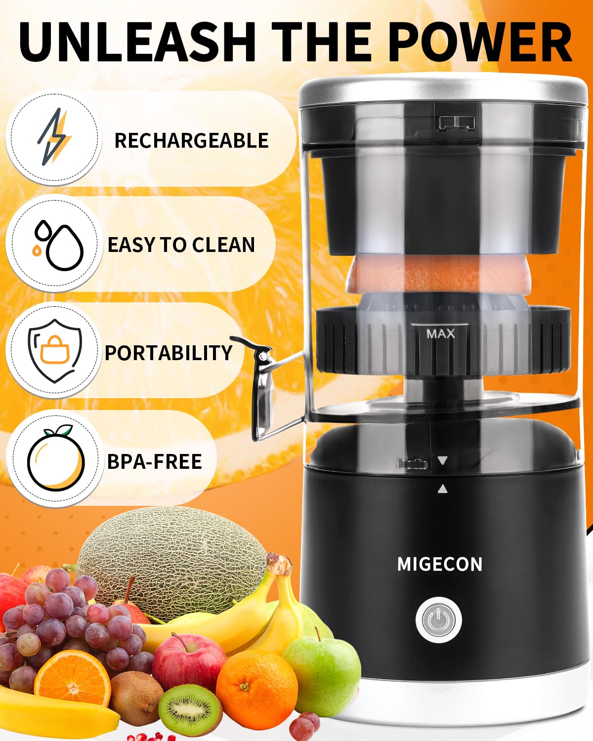 Electric Citrus Juicer Machines,Citrus Juicer Machines with USB and Cleaning Brush,portable electric juicer for making fresh orange juice,squeezing oranges,lemons,kiwi fruit,and grapefruit(Black)