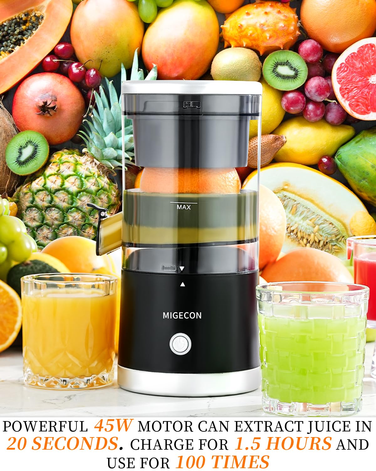 Electric Citrus Juicer Machines,Citrus Juicer Machines with USB and Cleaning Brush,portable electric juicer for making fresh orange juice,squeezing oranges,lemons,kiwi fruit,and grapefruit(Black)