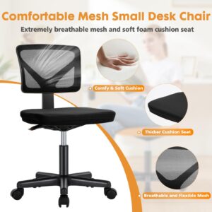 Sweetcrispy Armless Desk Chair - Small Home Office Chair with Wheels, Mesh Low Back Task Chair with Lumbar Support and Wheels, Adjustable Height 360° Rolling Swivel Computer Chair Without Arm, Black