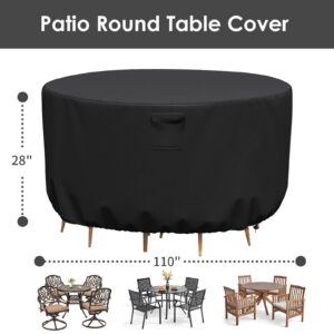 KALINCO Round Patio Furniture Covers, Heavy Duty 600D Waterproof Outdoor Table Chair Set Covers, UV Resistant, 110" DIAx28 H