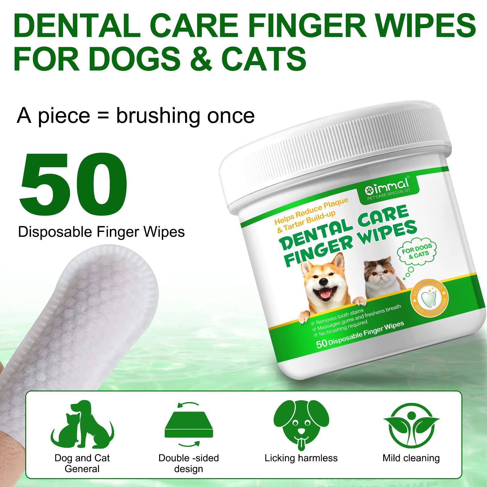 MXCZBSM Dental Care Finger Wipes for Dogs, 50Pcs Teeth Cleaning Wipes for Dogs & Cats, Reduces Plaque, Tartar & Freshen Breath, No-Rinse Dog Finger Toothbrush, 50 Counts Disposable Wipes