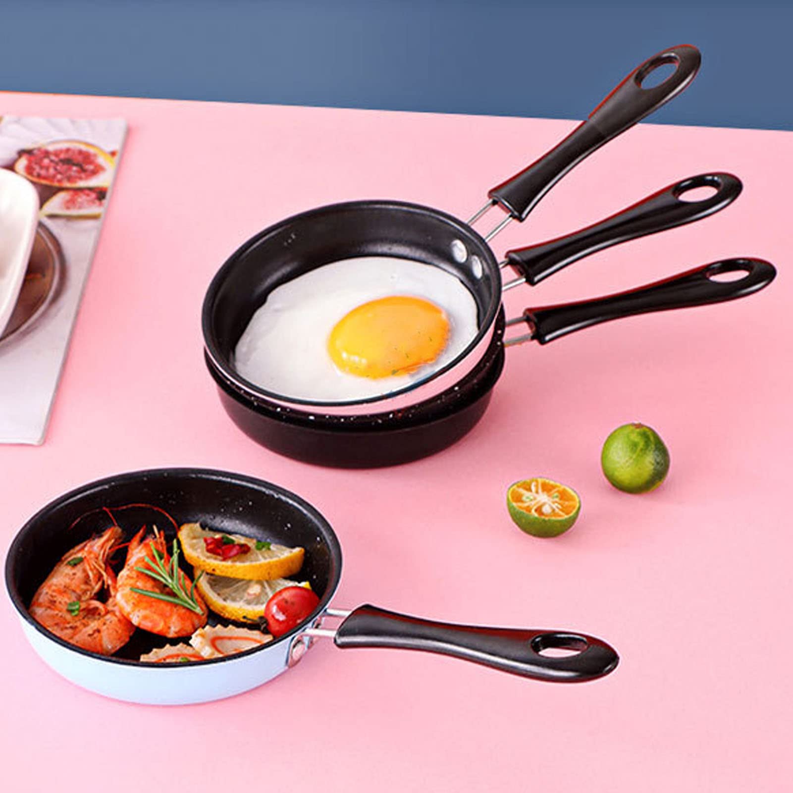 Kitchen Frying Pan, Mini Stainless Steel Prevent Stick Induction Kitchen Cooker Pot Round Breakfast Small Fry Egg Pan with Long Handle 12cm ()