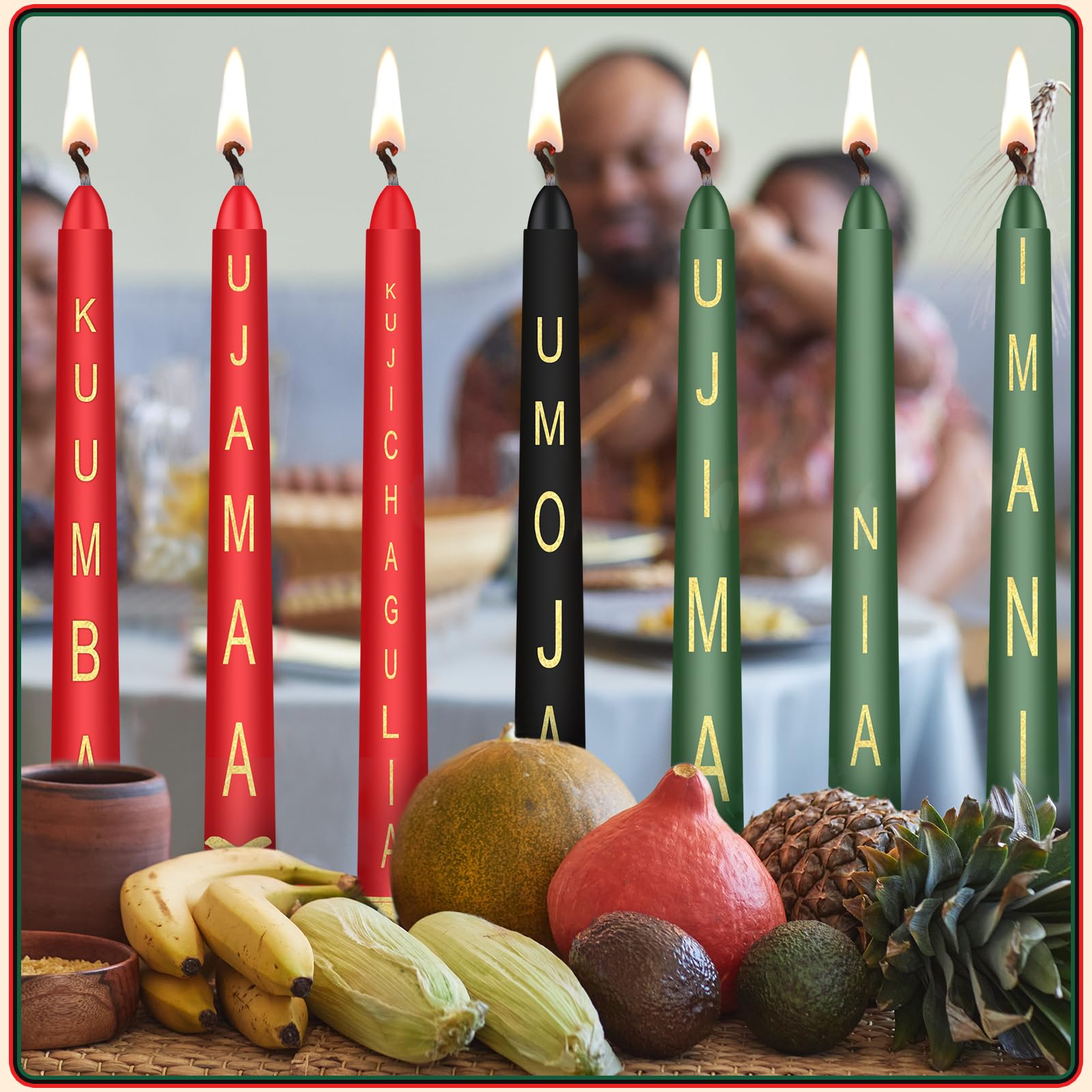 MTLEE 7 Pieces Kwanzaa Candle Set, Seven Principles Taper Candles, African Hand Dipped Unscented Candles, Reliable Quality Candles, for Kwanzaa Home Church Celebration Decor