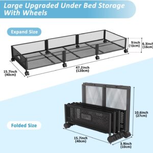 Nonkky 47.2'' Long Under Bed Storage, 57.6L Large Capacity Under Bed Storage with Wheels, Rolling Under the Bed Storage Containers, Tool-Free Assembly Foldable Underbed Shoes Clothes Storage Drawers