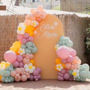 JOGAMS Pastel Daisy Balloon Garland Arch Kit,180Pcs Flower Balloon Arch Kit with Pastel Daisy Balloons for Daisy Theme Birthday Baby Shower Wedding Groovy Party Decorations for Girl