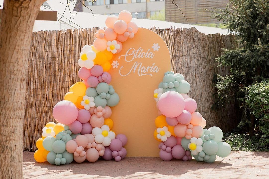 JOGAMS Pastel Daisy Balloon Garland Arch Kit,180Pcs Flower Balloon Arch Kit with Pastel Daisy Balloons for Daisy Theme Birthday Baby Shower Wedding Groovy Party Decorations for Girl