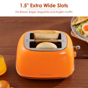 2 Slice Toaster Roter Mond Retro Stainless Steel Toaster with Bagel, Cancel, Defrost Function and 6 Bread Shade Settings Bread Toaster, Extra Wide Slot and Removable Crumb Tray, Orange