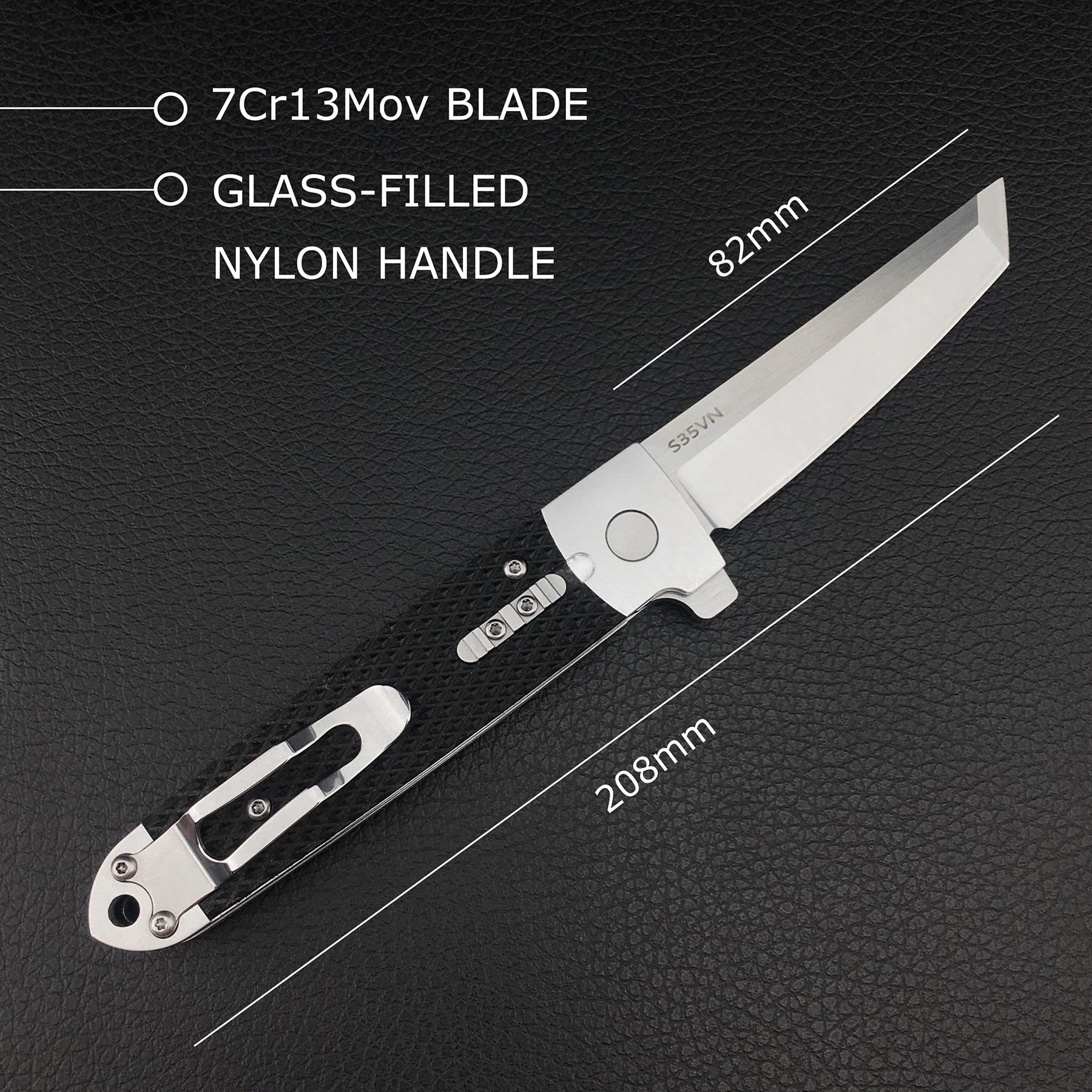 8.2 Inch EDC Oyabun 26T Folding Knife, Tanto Folding Knife with 3.2 Inch 7Cr13Mov Blade, Glass-Filled Nylon Handle, Flipper Opening Tactical Pocket Knife with Pocketclip Liner Lock