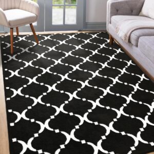 yj.gwl soft shag geometric area rug for bedroom living room, 4x6 feet black cozy modern indoor memory foam carpet, washable fluffy plush rugs for nursery playroom dorm kids girls room decor floor mat