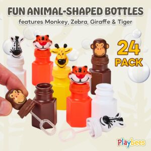 Playbees Zoo Animal Bubbles - 24 Pack - Safari Party Favors, Bulk Mini Wand Bottles - Jungle Zoo Characters for Kids