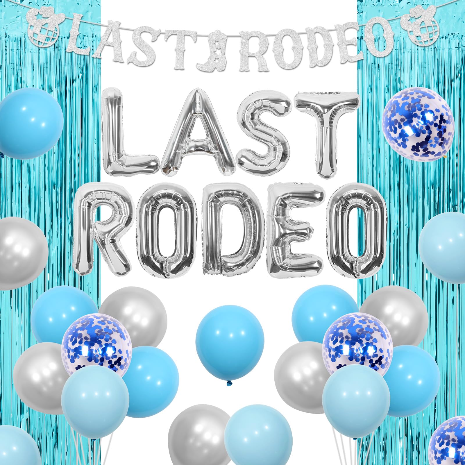 kreat4joy Last Rodeo Bachelorette Decorations Blue, Disco Cowgirl Bachelorette Party Decorations, Last Rodeo Foil Balloons Banner Fringe Curtain for Women Western Bridal Shower