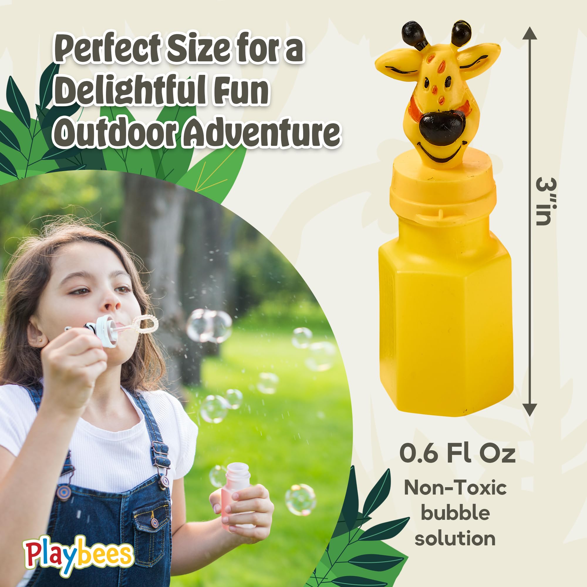 Playbees Zoo Animal Bubbles - 24 Pack - Safari Party Favors, Bulk Mini Wand Bottles - Jungle Zoo Characters for Kids