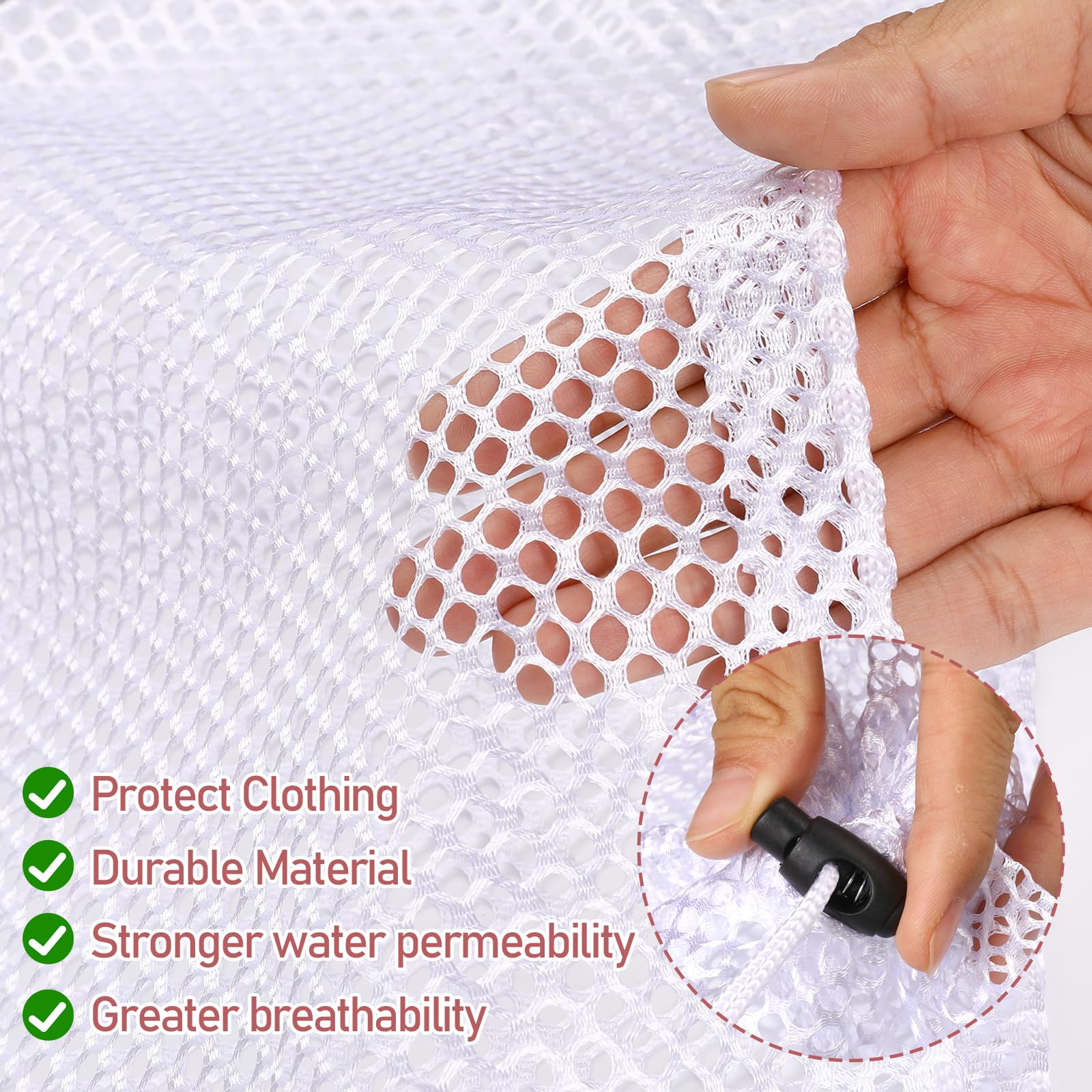 2pcs Mesh Laundry Bags for Socks, Machine Washable Drawstring Design Travel Mesh Laundry Wash Bags White Drawstring Garment Bags for Laundry Storage for Home Dorm Hotel Travel Use,12x16inch, 16x20inch