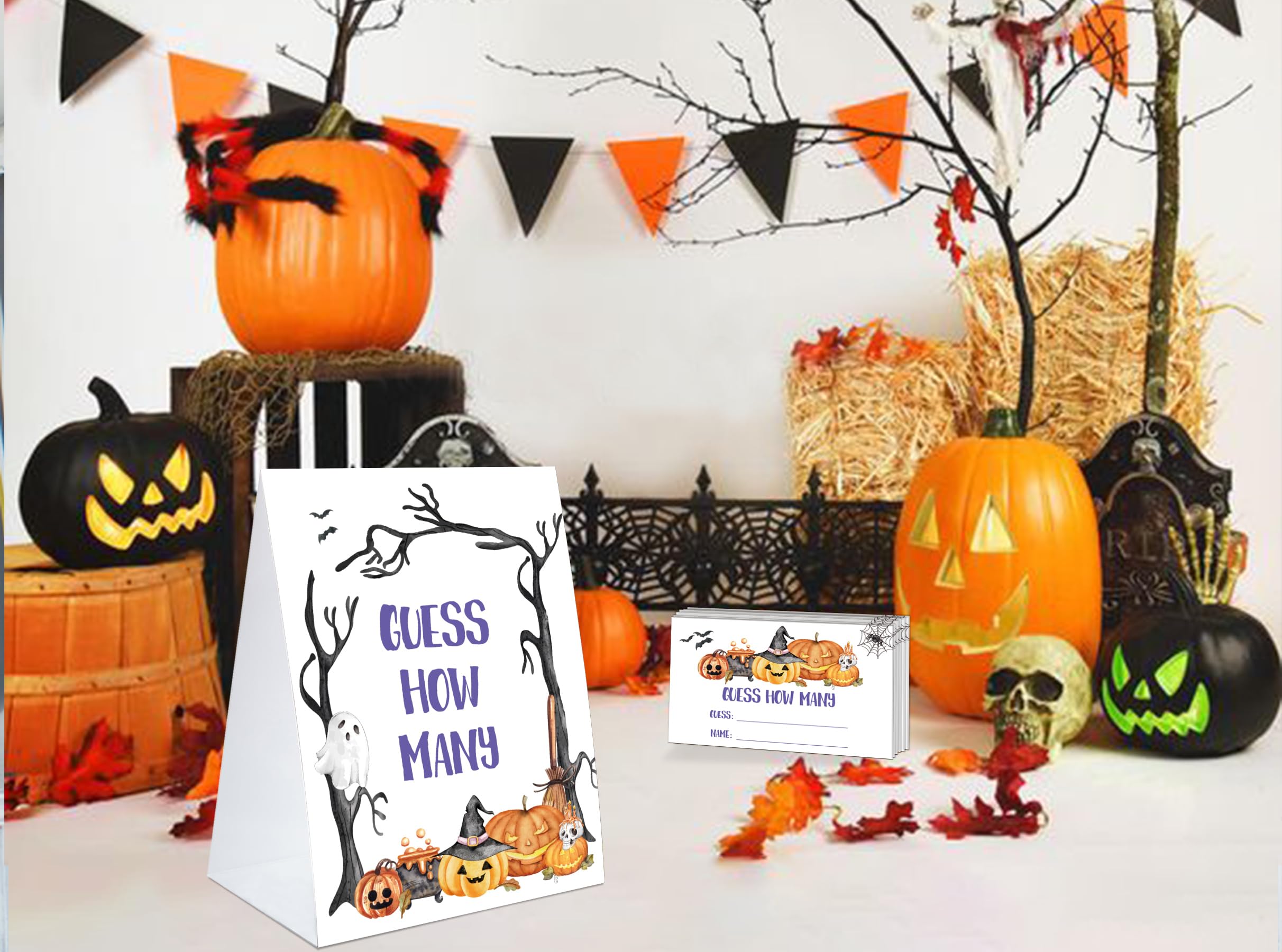 Halloween Theme Guess how many (1 double-sided printed sign and 50 game cards), Halloween decorations, Halloween ideas, Halloween party games, baby shower games WSJCTG001