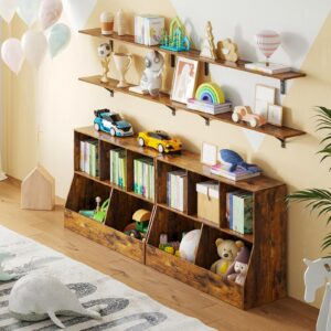 DINZI LVJ 5-Shelf Bookshelf, Rustic Brown Toy Storage Organizer with 2 Bins, Kids Bookcase for Playroom, Bedroom, Nursery, Hallway, School, 39.4" Long