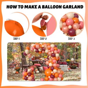 Fall Balloon Arch Kit, Fall Birthday Party Decor Orange Burgundy Dusty Pink Nude Balloon Garland with Maple Acorn Foil Balloons for Thanksgiving Autumn Fall Birthday Bridal Shower Party Decorations