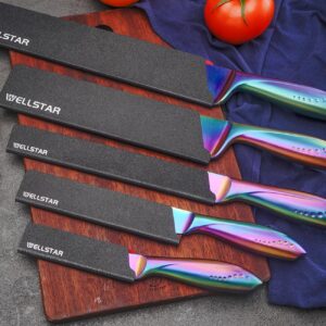 WELLSTAR Knife Edge Guards Set, 5 Piece Universal Blade Covers, BPA Free ABS Protective Blade Sheaths, Non-Scratch Felt Lining Kitchen Knives Covers (Knives not included)