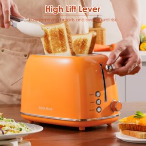 2 Slice Toaster Roter Mond Retro Stainless Steel Toaster with Bagel, Cancel, Defrost Function and 6 Bread Shade Settings Bread Toaster, Extra Wide Slot and Removable Crumb Tray, Orange