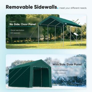 ADVANCE OUTDOOR 12x20 ft Heavy Duty Carports with Sidewalls and Doors, Adjustable Height from 9.5 ft to 11 ft, Car Canopy Garage Party Tent Boat Shelter with 8 Reinforced Poles and 4 Sandbags, Green