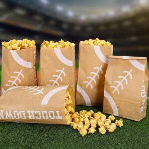 anydesign 100pcs football popcorn bags large brown kraft wax paper bags disposable football theme candy treat bags touch down party bottom popcorn holder for sports party birthday superbowl supplies