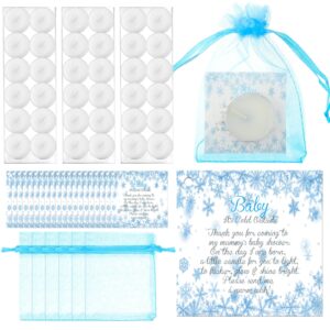 mtlee 100 sets snowflake baby shower party favors winter birthday party supplies thank you gifts for guests including 100 tealight candles 100 thank you tags 100 gift bags for gender reveal party