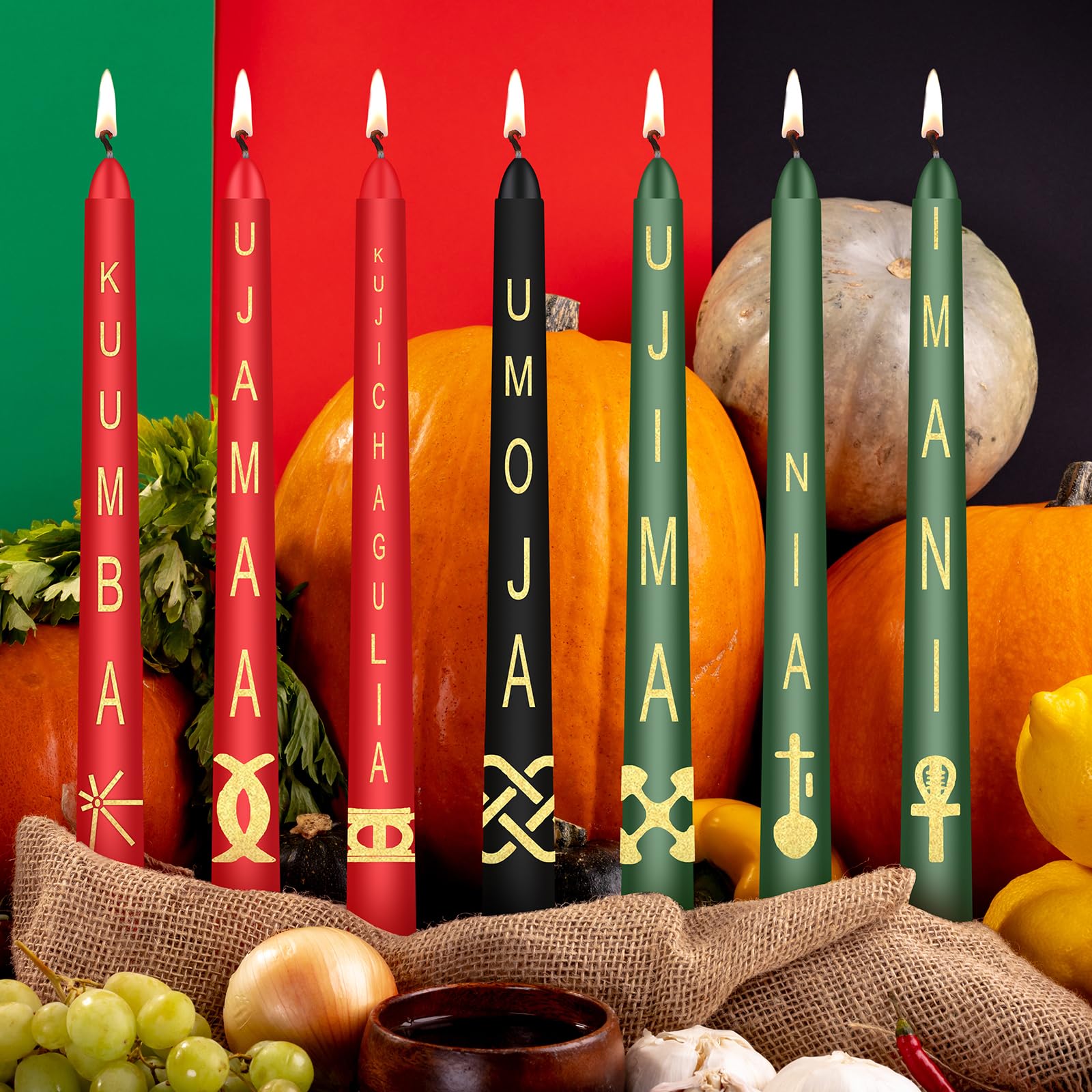 MTLEE 7 Pieces Kwanzaa Candle Set, Seven Principles Taper Candles, African Hand Dipped Unscented Candles, Reliable Quality Candles, for Kwanzaa Home Church Celebration Decor