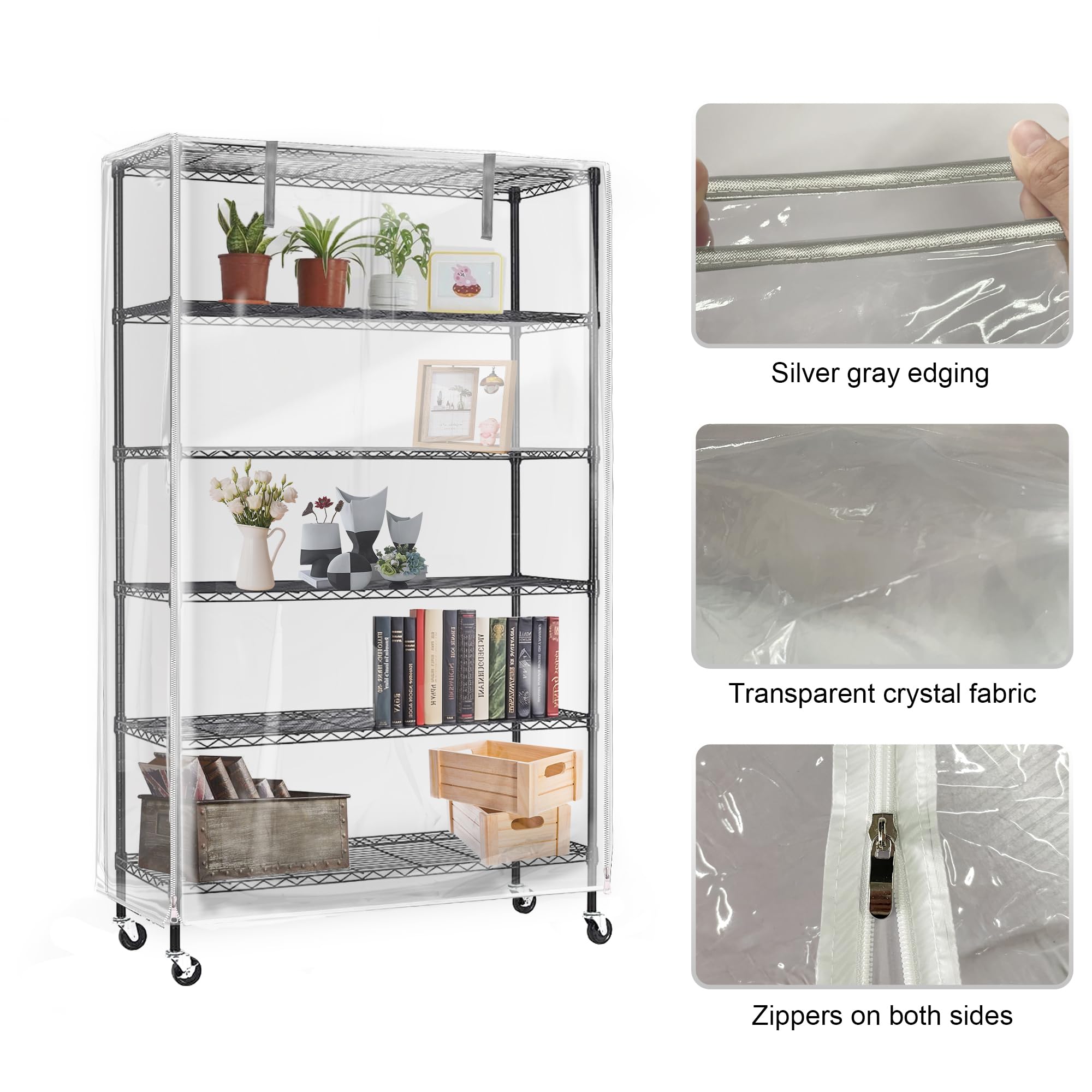 IndigoTempest9 Clear Vinyl Waterproof Shelf Cover for Wire Shelving - 48" W x 18" D x 72" H - with Zipper Closure - Protects from Dust and Debris - Only Cover