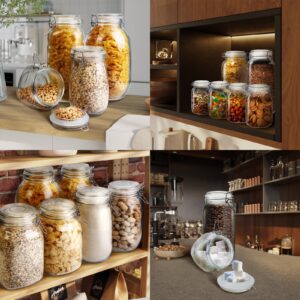 HomArtist Square Glass Jars with Airtight Lid Set of 3, 78 floz Wide Mouth Mason Jars with Clamp Lids,Glass Sealed Jars with Air Tight Lids for Flour & Sugar, Pasta Storage