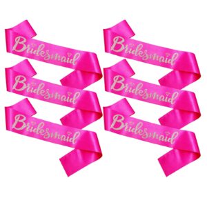 bridesmaid sashes set of 6, hot pink sash with silver glitter letter bachelorette party sash for bridal shower wedding party accessories supplies engagement gifts