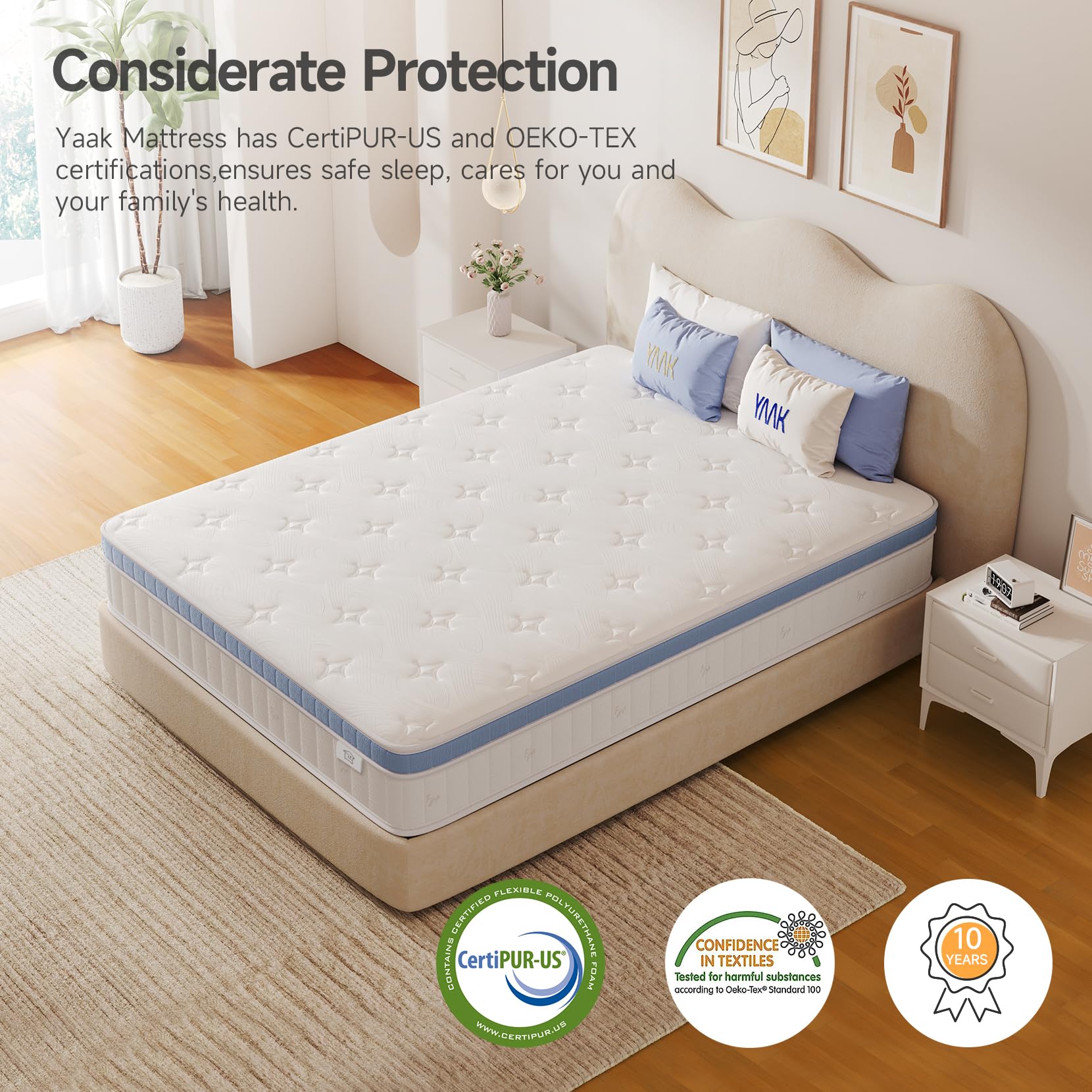 Yaak Twin Mattress 8 Inch, Hybrid Mattress in a Box Twin Size, Individual Pocket Spring Single Bed Mattress with Breathable Memory Foam, Pressure Relief, Medium Firm Twin Size Mattress 75"x39"x8"