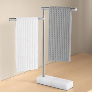 kes hand towel rack for bathroom, countertop swivel towel rack standing with marble base, free standing hand towel holder stand 18/8 stainless steel brushed finish, bth233-2