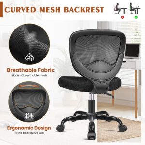 Razzor Office Chair, Comfy Desk Chair for Bedroom, Swivel Computer Desk Chair with Rolling Wheels, Armless Office Chair with Mesh Back Support, Adjustable Height Computer Chair for Home, Black