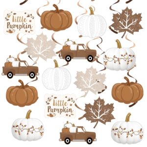 k kumeed fall party hanging swirls decorations,20pcs little pumpkin ceiling hanging decorations,boho white pumpkin leaf truck cutouts for home autumn theme baby shower harvest decor party supplies