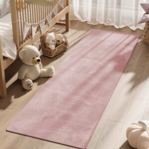 jinchan solid plush runner rug 2x5 performance shaggy rug washable rug hallway rug soft rug modern faux faux wool rug cozy non slip carpet for bedroom laundry room living room kids nursery pink