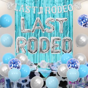 kreat4joy Last Rodeo Bachelorette Decorations Blue, Disco Cowgirl Bachelorette Party Decorations, Last Rodeo Foil Balloons Banner Fringe Curtain for Women Western Bridal Shower