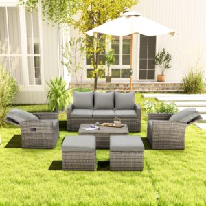 gyutei 6 piece patio furniture set, outdoor sectional conversation rattan sofa set with ottoman and outdoor storage table for garden, porch, backyard(grey)